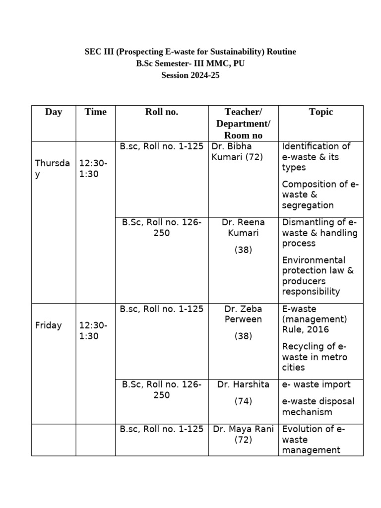 eWASTE Time Table1 | PDF