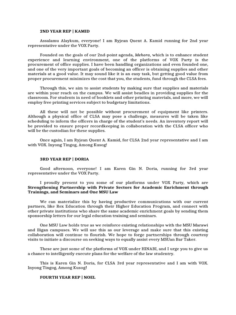 Speech of Vox Candidates | PDF