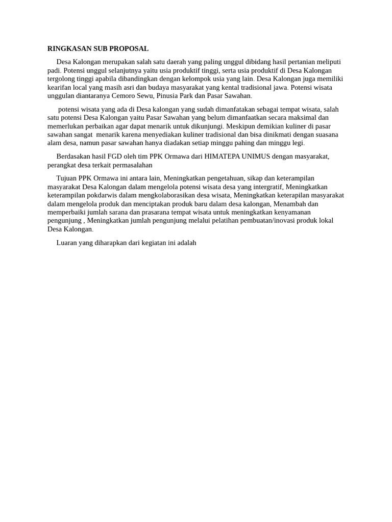 Ringkasan Subproposal | PDF