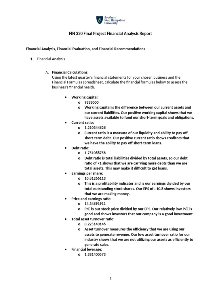 SNHU - FIN320 - Final Project | PDF
