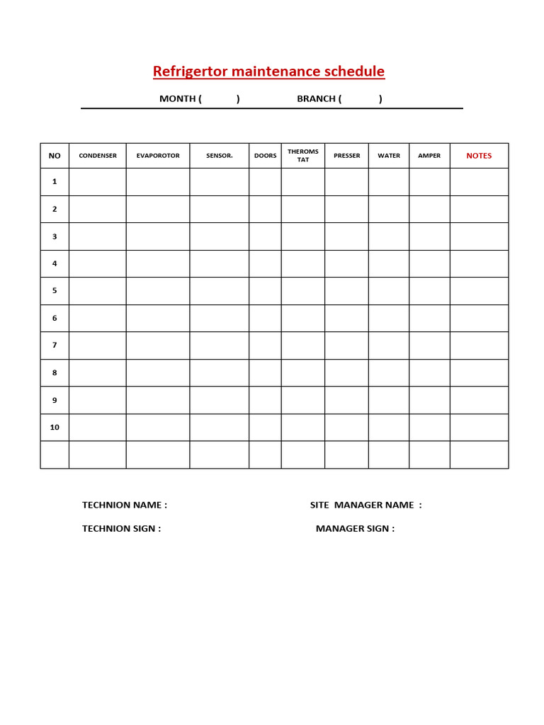 Air Conditioning Maintenance Schedule جدول صيانة الثلاجات | PDF