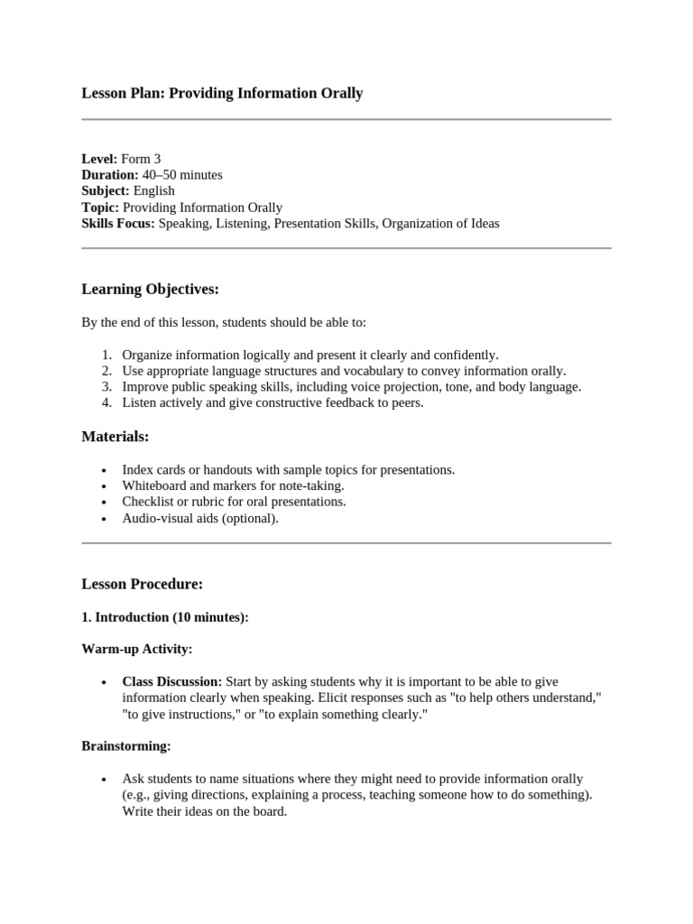 Day6-Lesson Plan-Provide Information Orally | PDF
