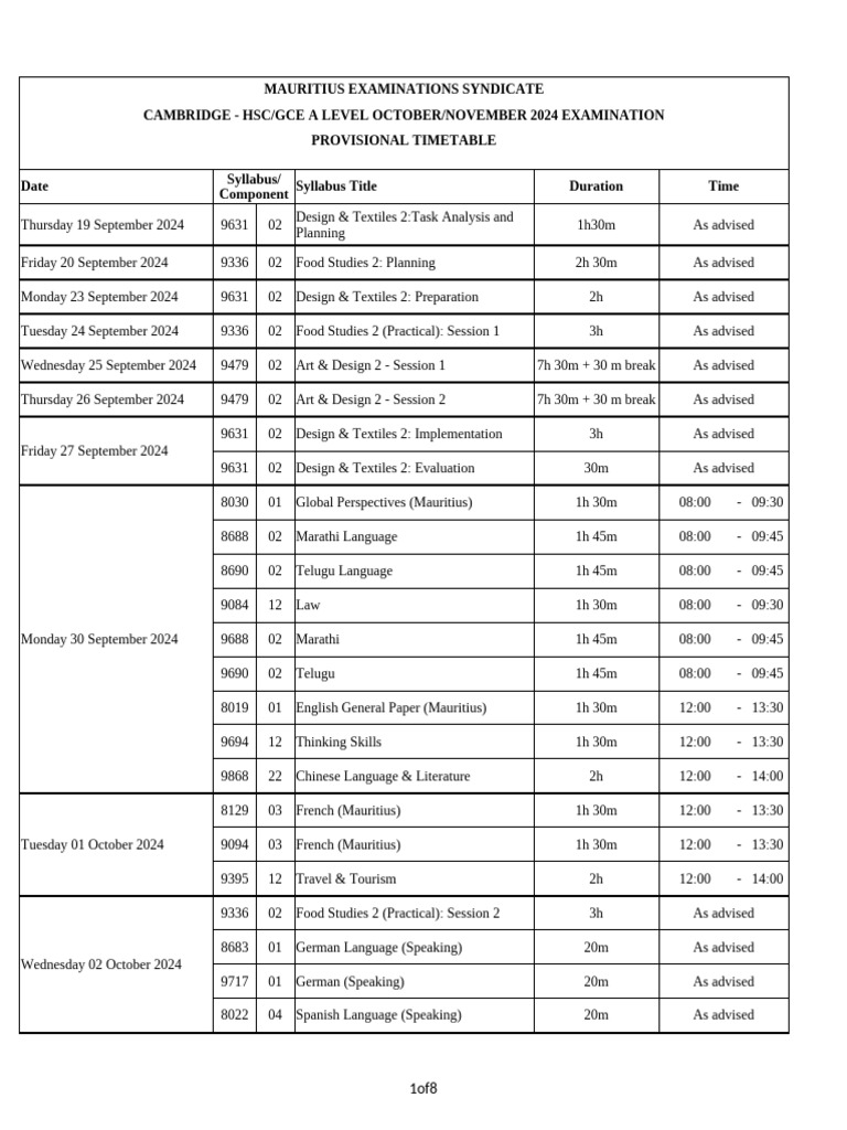 Provisional Timetable A Level 2024 Latest Version | PDF
