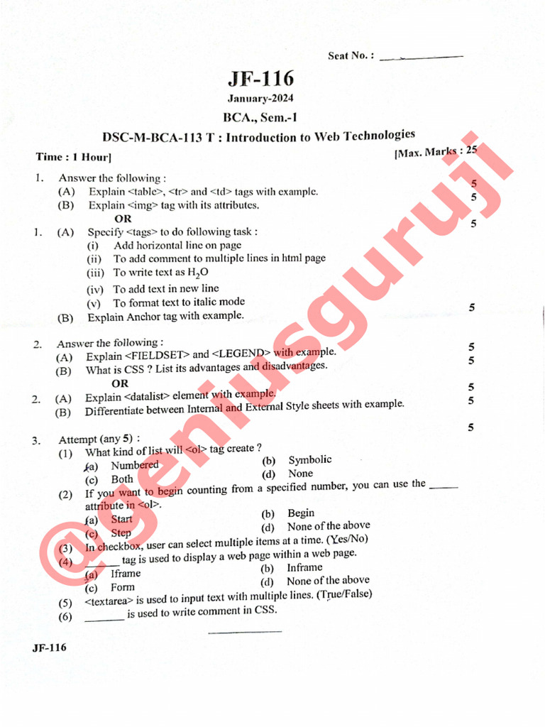 DSC M 113 Introduction To Web Technologies 2023 | PDF