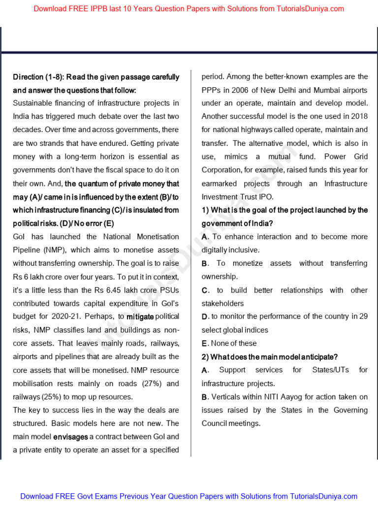 IPPB Executive Set 10 Question Paper | PDF