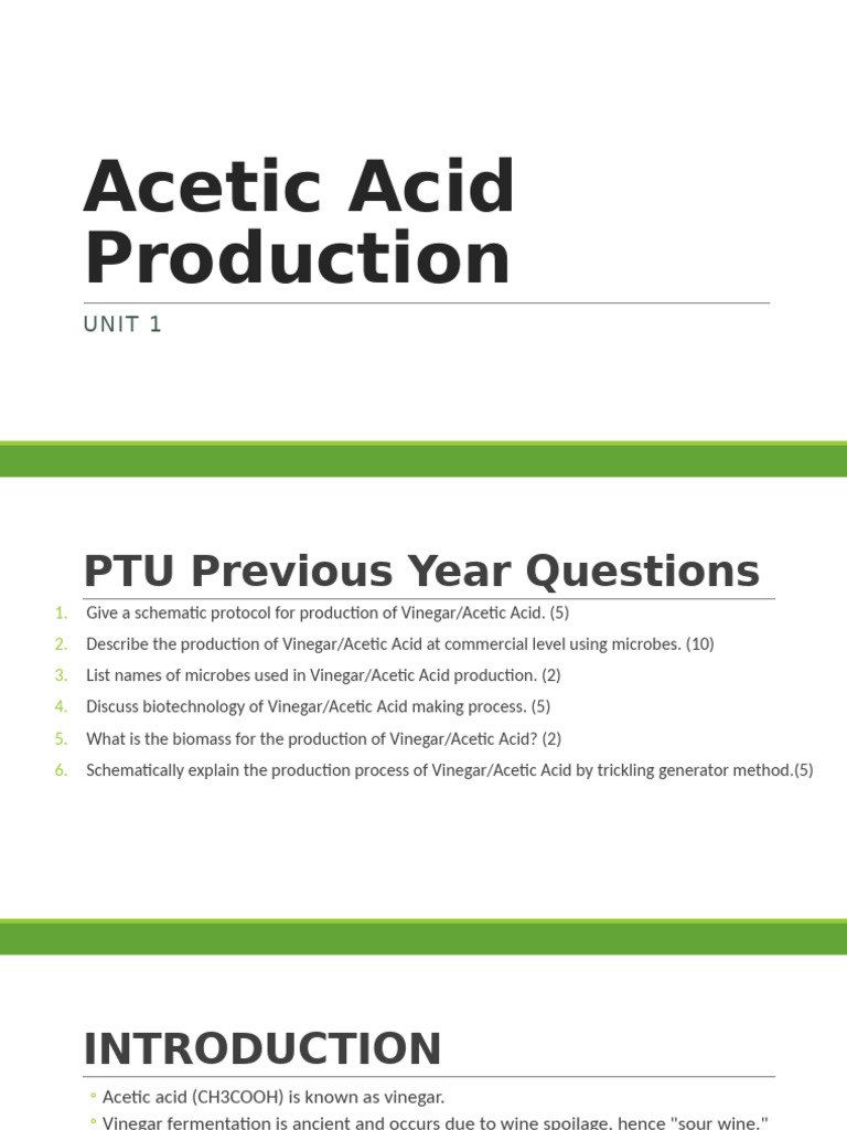 Acetic Acid Production Final | PDF | Acetic Acid | Fermentation