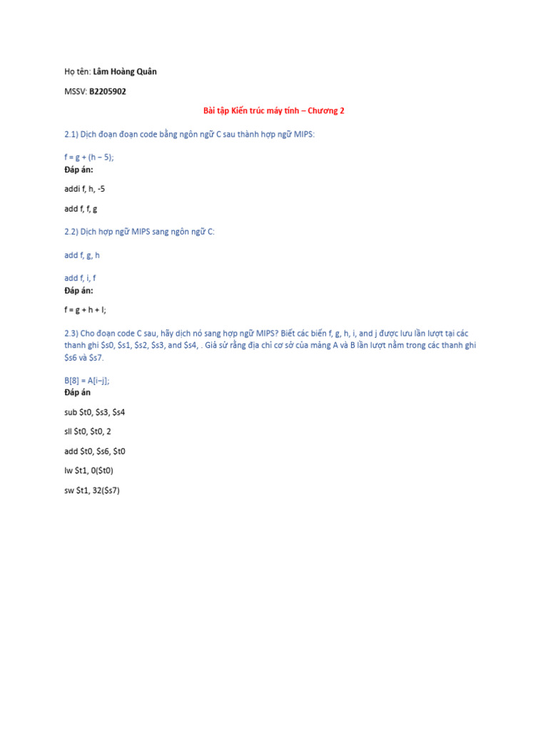 Bai Tap Chuong 2 KTMT | PDF