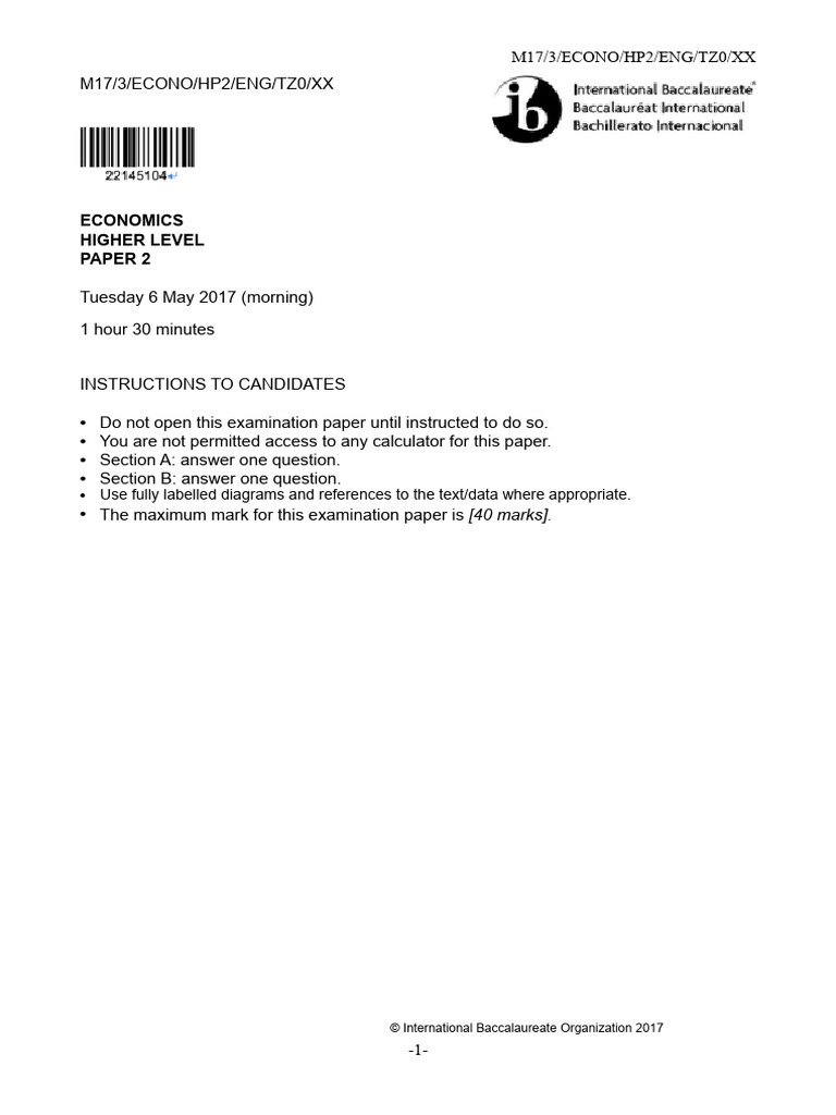 Economics Higher Level Paper 2: M17/3/ECONO/HP2/ENG/TZ0/XX | PDF