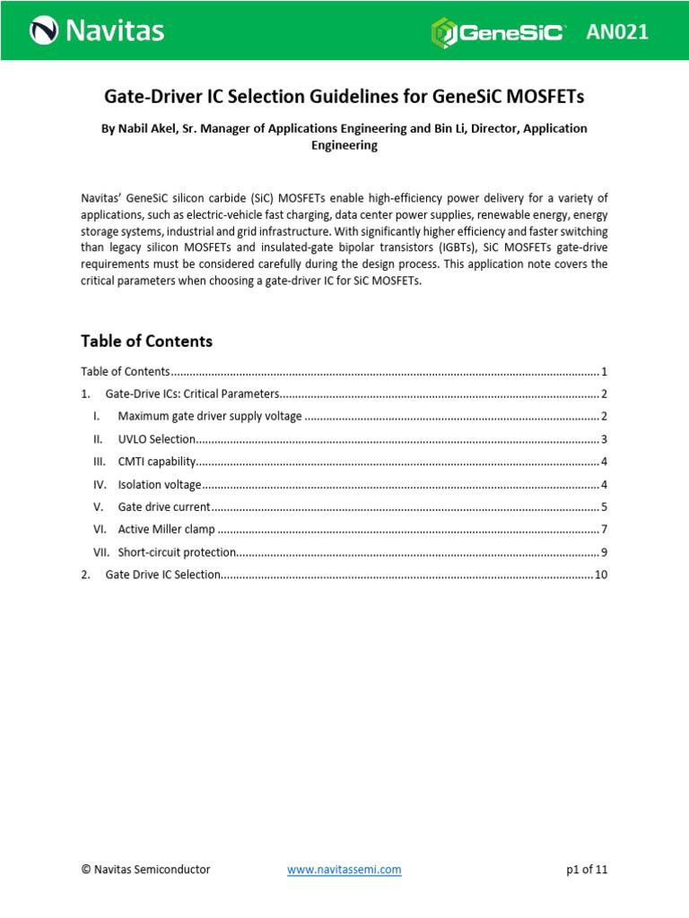 Gate-Driver IC Selection Guidelines For GeneSiC MOSFETs | PDF
