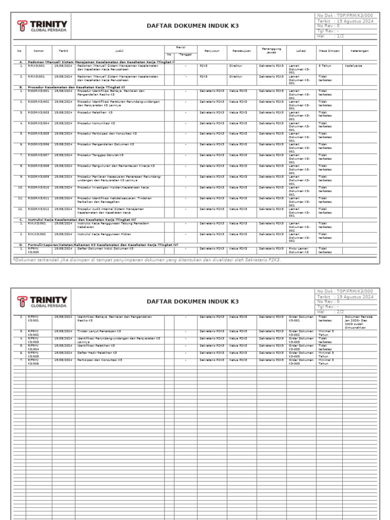 P-FRM-K3-000 Daftar Induk Dokumen K3 | PDF