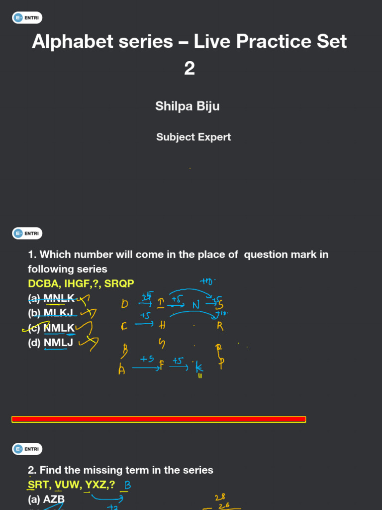 B2 Class 2 Alphabet Series - Live Practice Set 2 | PDF