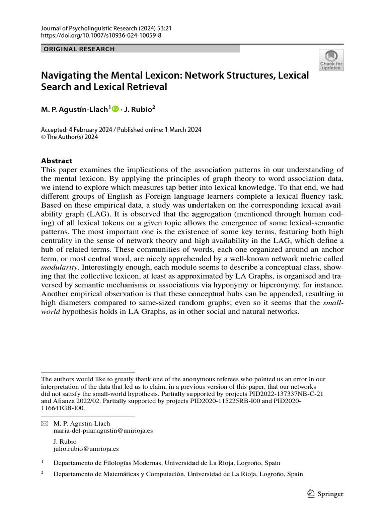 Navigating The Mental Lexicon Network Structures, Lexical Search and ...