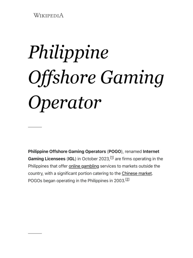 Philippine Offshore Gaming Operator - Wikipedia | PDF
