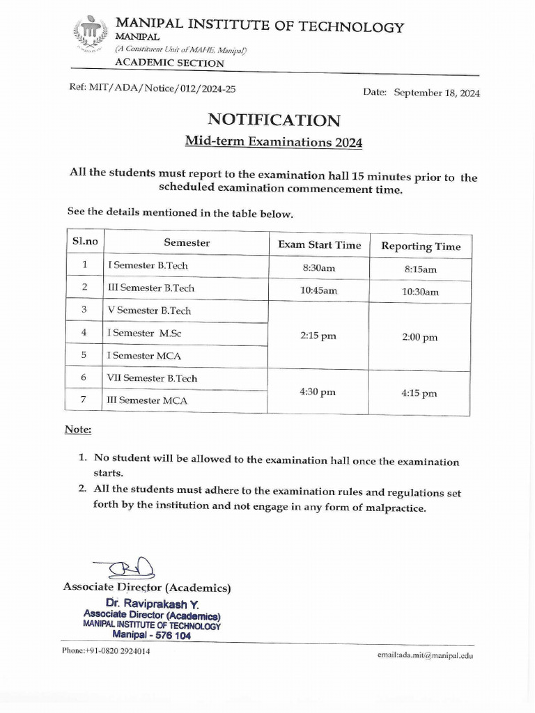 Notification - Mid Term Examination 2024 | PDF