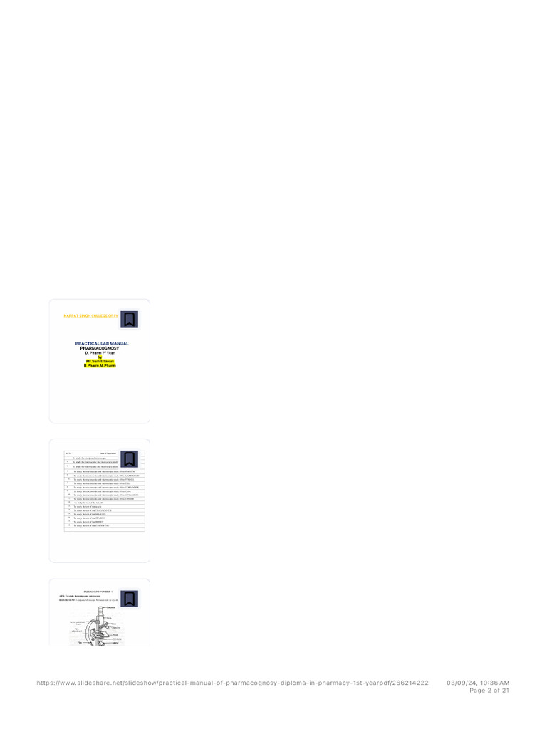 Practical Manual of Pharmacognosy Diploma in Pharmacy 1st Year PDF | PDF