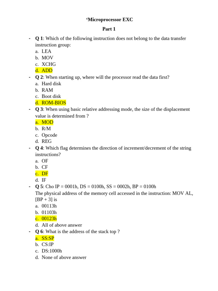 Microprocessor EXC - Part 1 - Copy | PDF