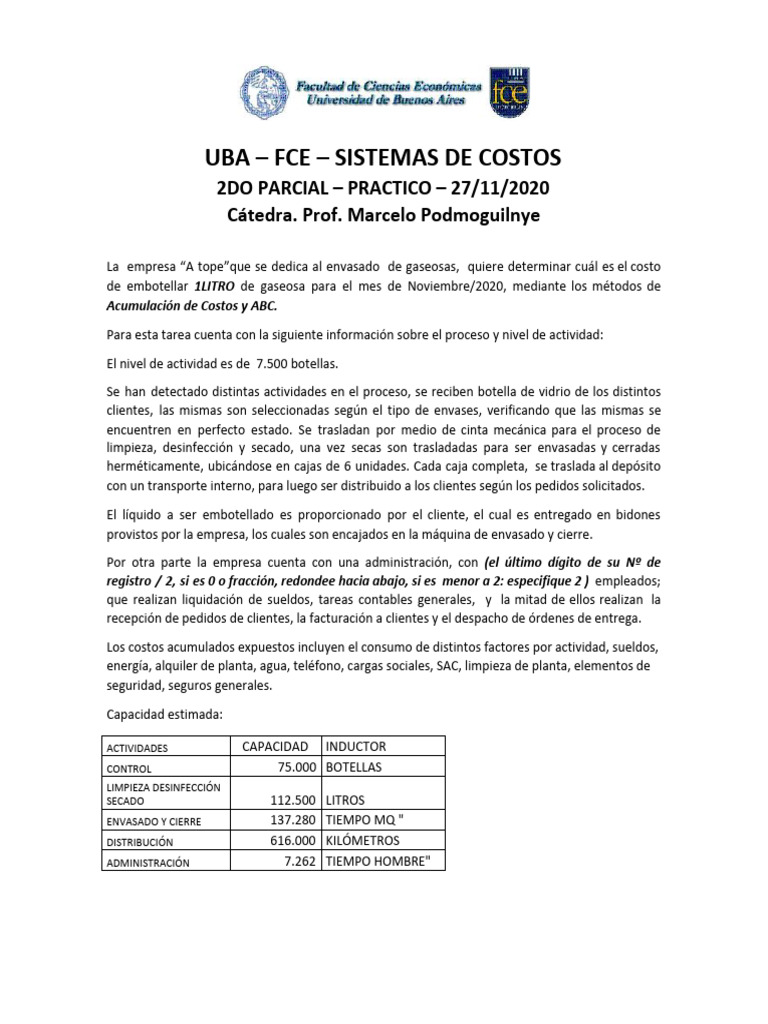 Cálculo de Costos de Embotellado de Gaseosa | PDF | Tecnología