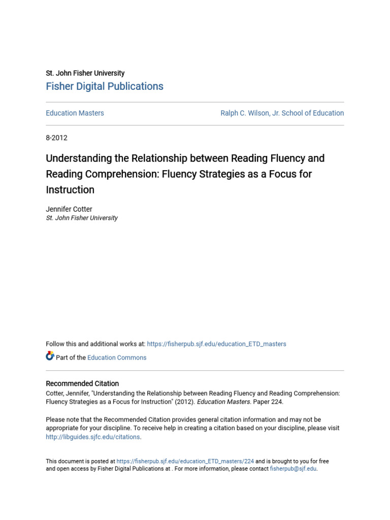 Understanding The Relationship Between Reading Fluency and Readin | PDF | Reading Comprehension ...