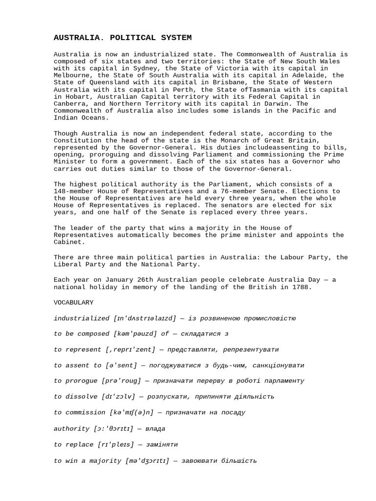Australia. Political System | PDF