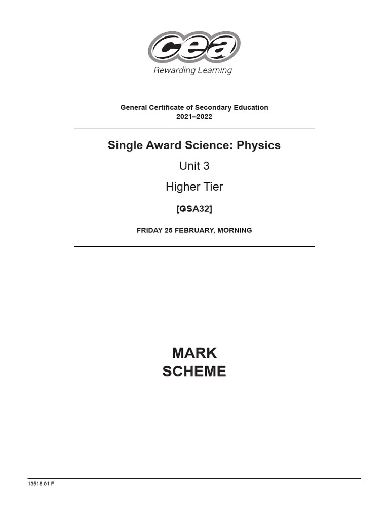 GCSE-Science Single Award-586-March2022-Higher Tier, Unit 3 Physics-MS | PDF