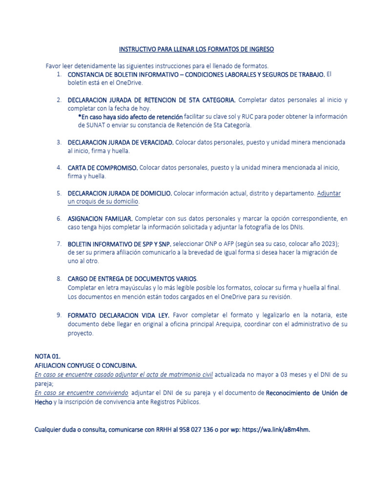 Instructivo para Documentos de Ingreso Rev01 | PDF