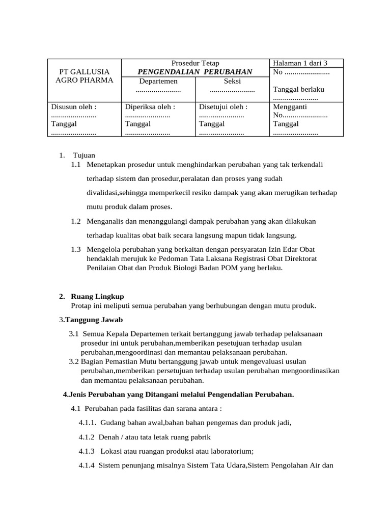 Protap Pengendalian Perubahan | PDF