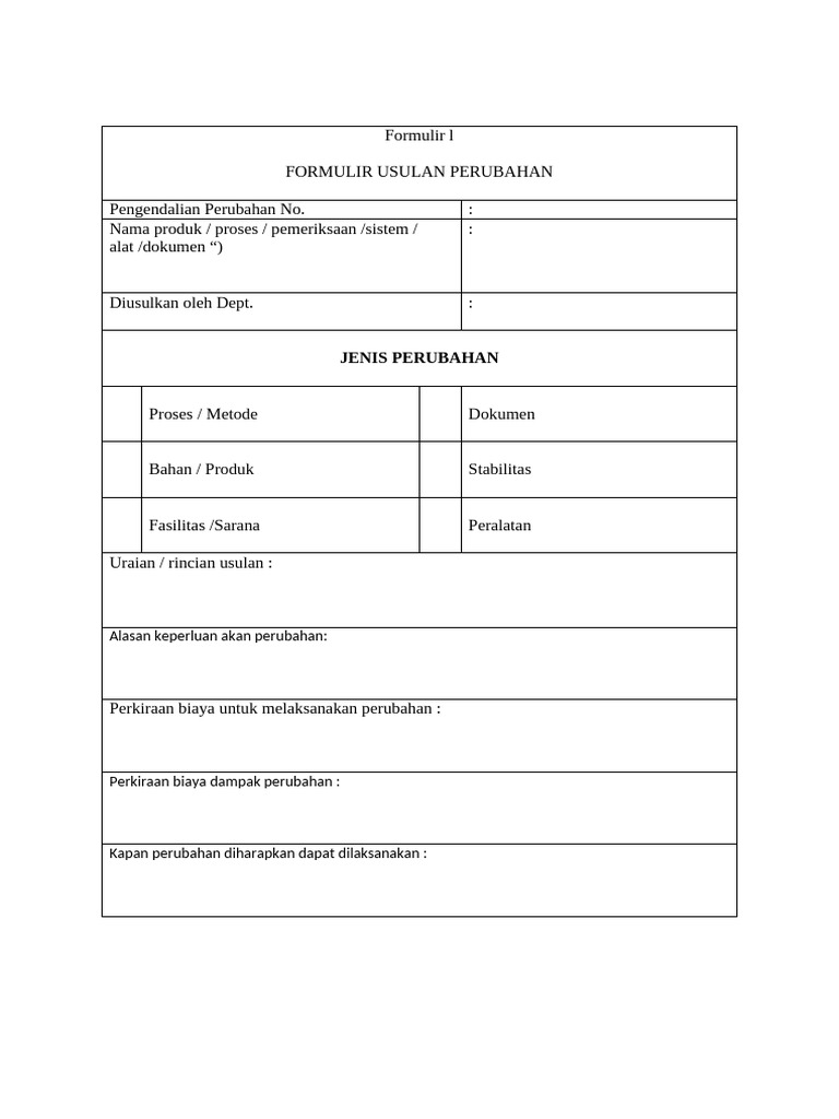 Formulir Usulan Perubahan | PDF