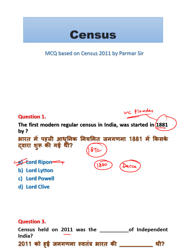Census Questions by Parmar SSC | PDF
