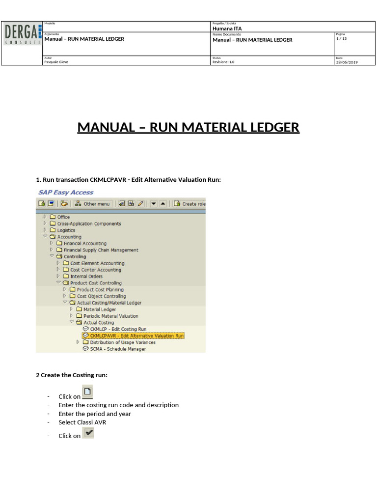 SAP PC Manual - Run Material Ledger - EN | PDF