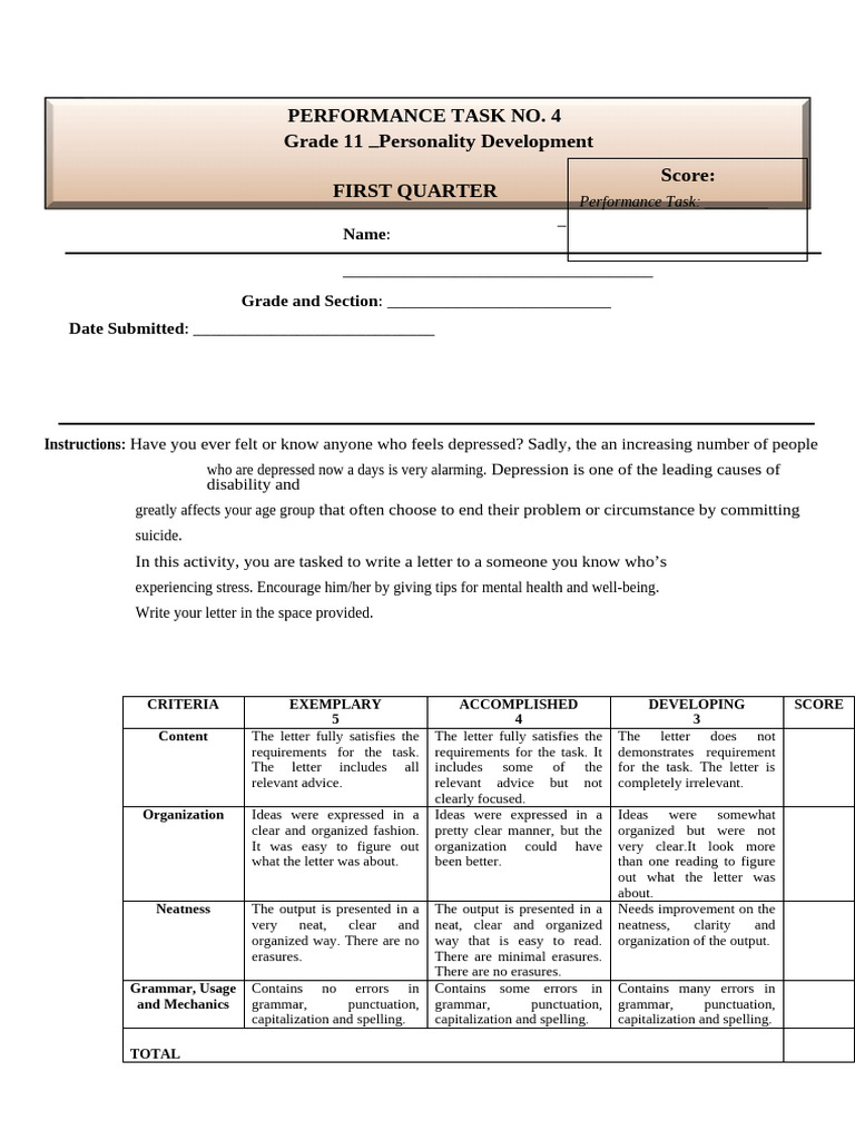 PT 4 PERDEV 1st Grading | PDF