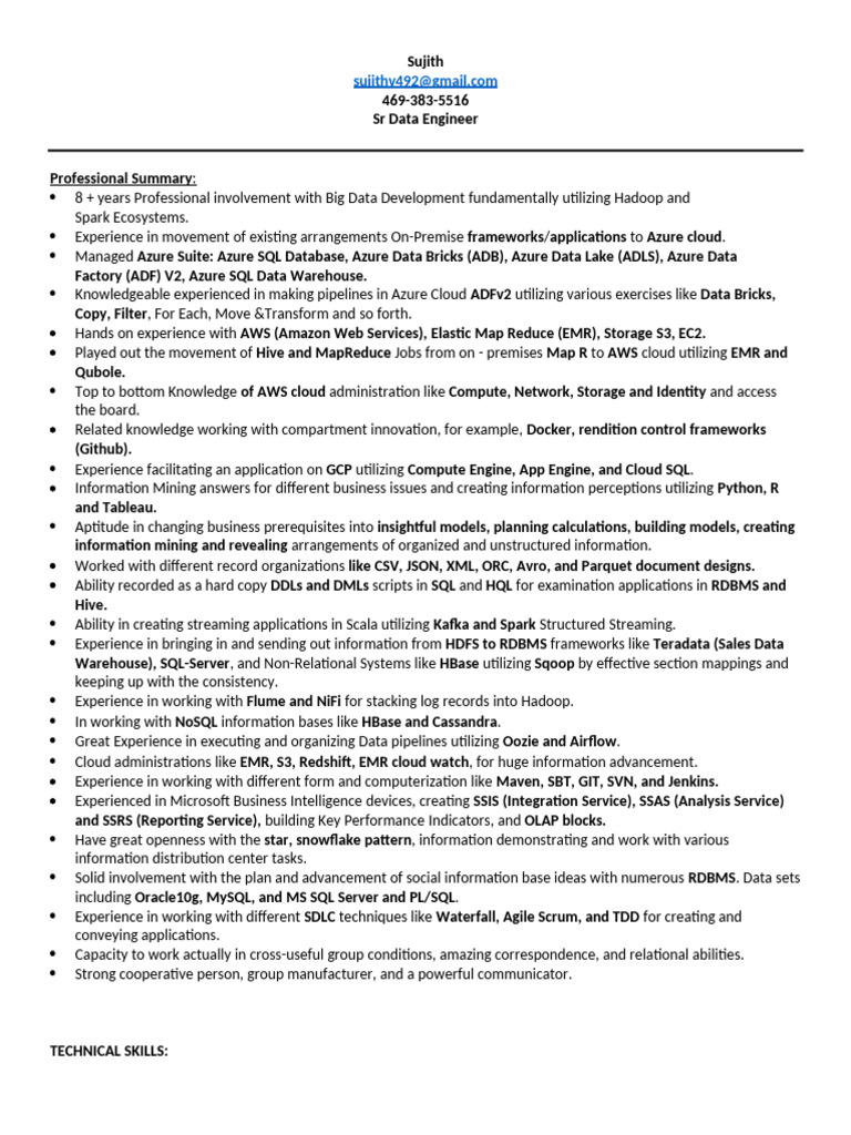 Sujith - Data Engineer | PDF