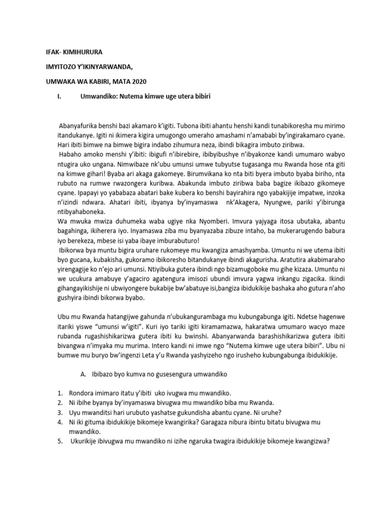 Kinyarwanda For S2 | PDF