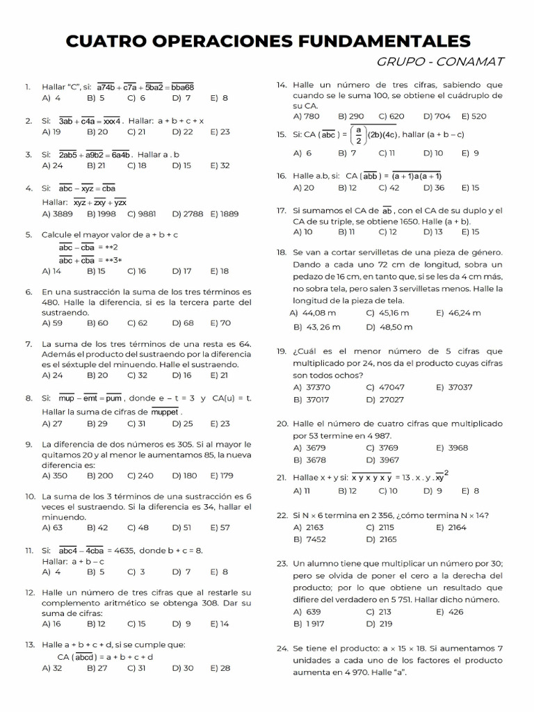 Cuatro Operaciones | PDF