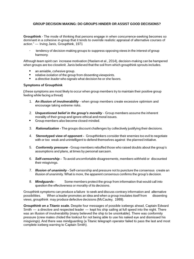 Devpsych Outline GROUP DECISION MAKING | PDF