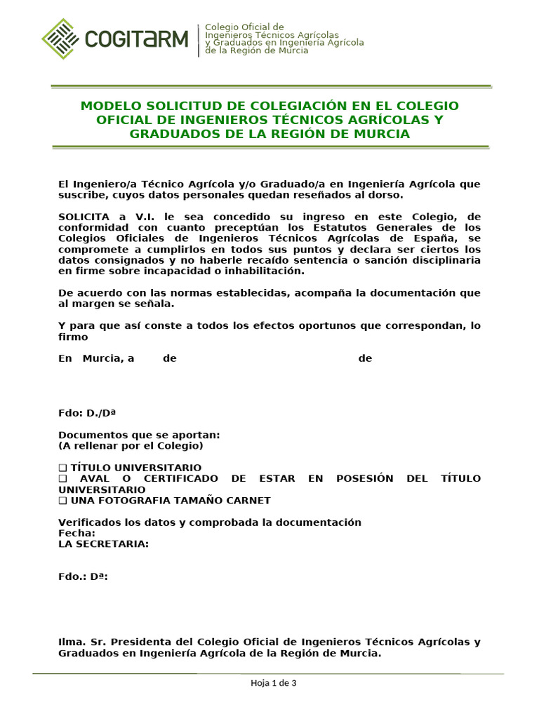 MODELO-SOLICITUD-COLEGIACION_2020 | PDF