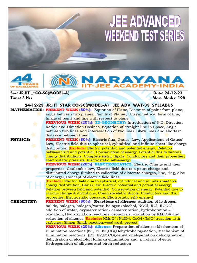 24-12-23 - JR - Iit - Star Co-Sc (Model-A) - Jee Adv - 2020 (P-I) - Wat-33 - QP | PDF