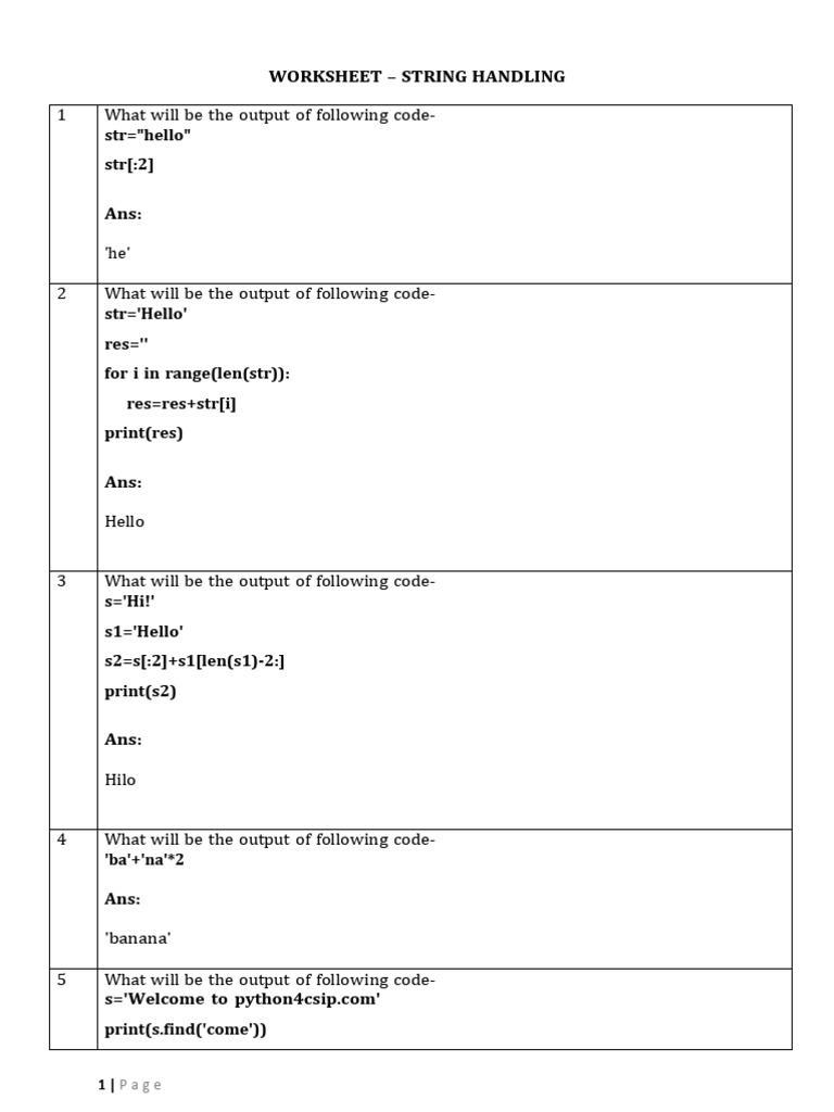 Worksheet - String | PDF
