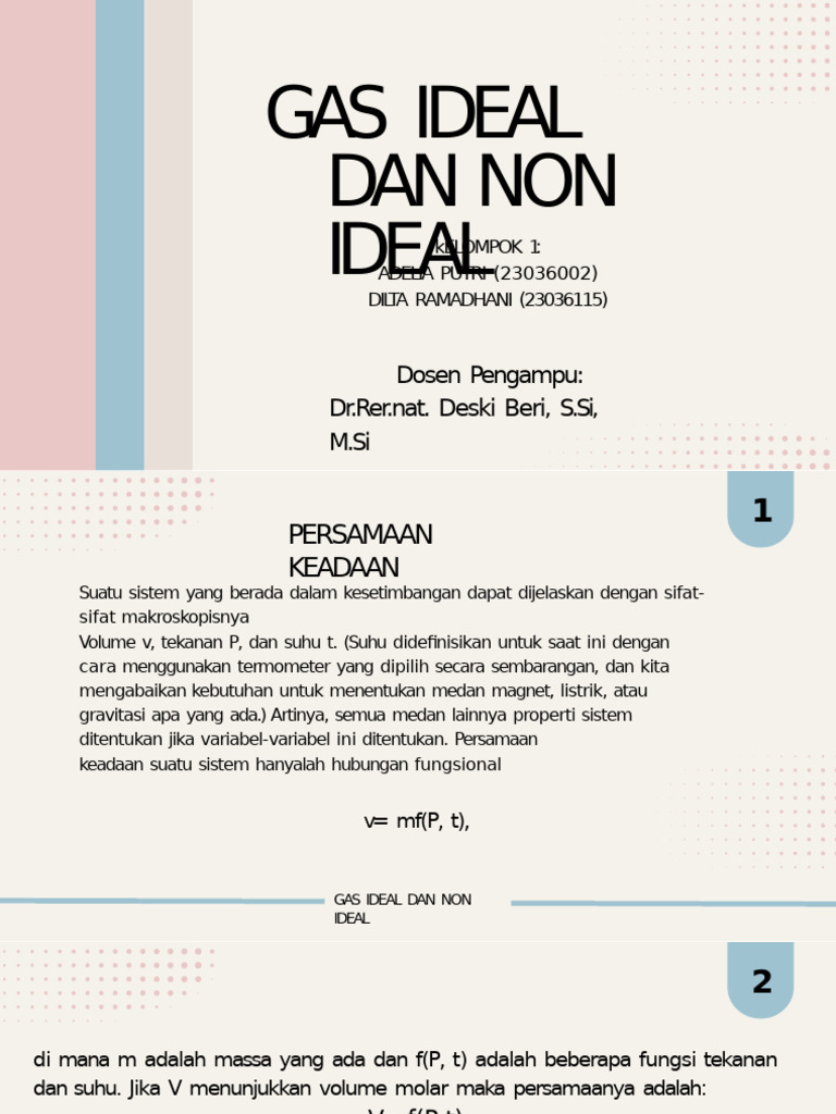 Kimia Fisika 1 Gas Ideal Dan Non Ideal Kelompok 1 | PDF