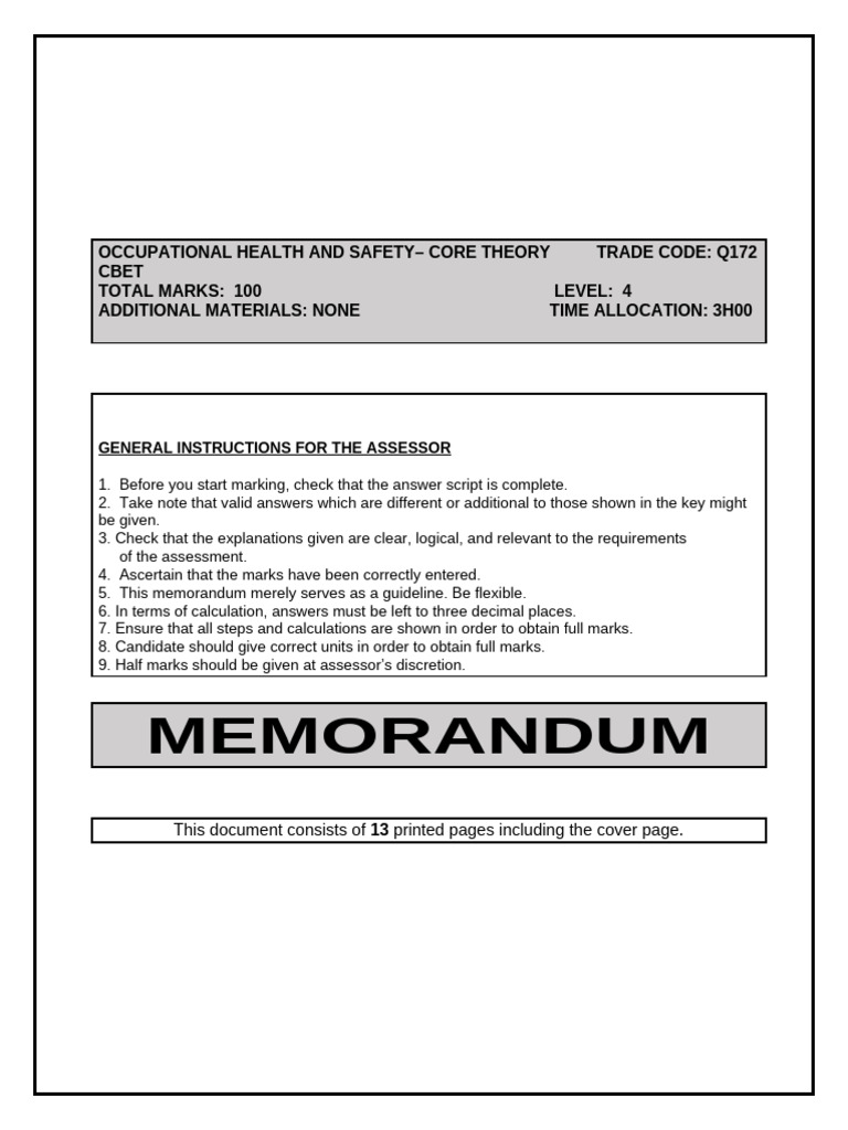 L4 Occ Health and Safety, Core Theory, Memo V2 | PDF | Occupational ...