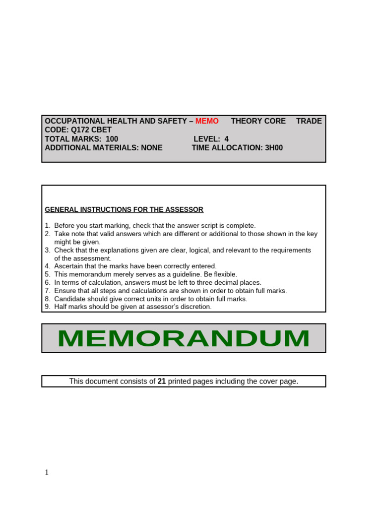 Occ Health & Safety, Theory Core Memo, L4, V1 | PDF | Human Factors And ...