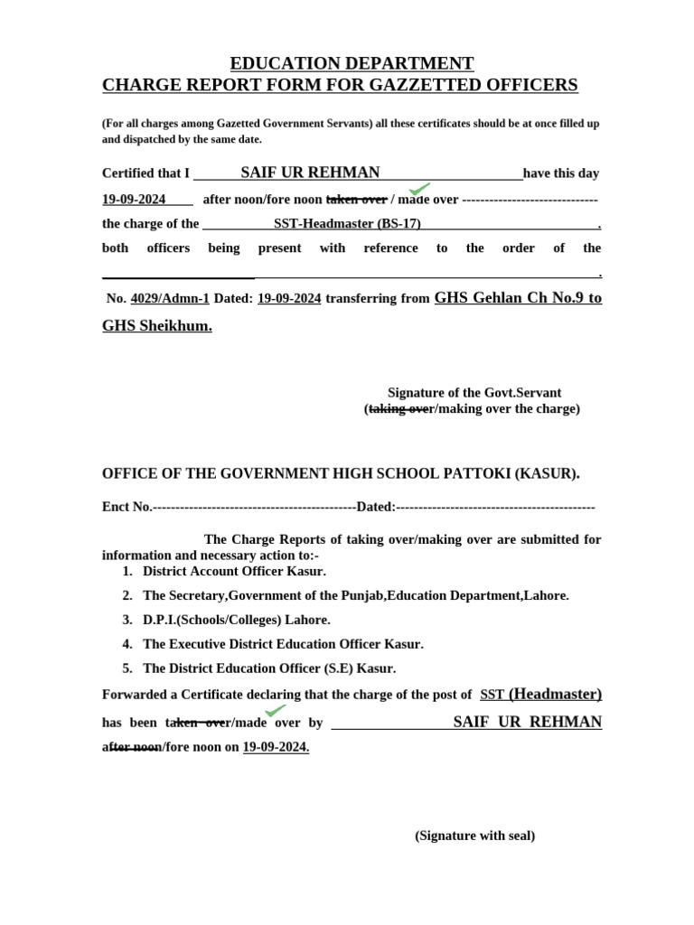 Charge Report Form for Gazetted Officers | PDF