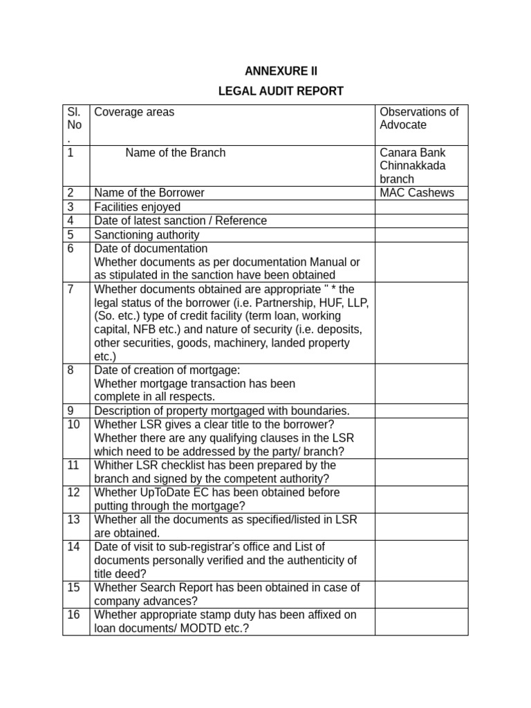 Legal Audit Annexure Ii | PDF