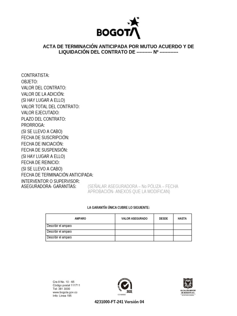 Acta terminación de contrato | PDF
