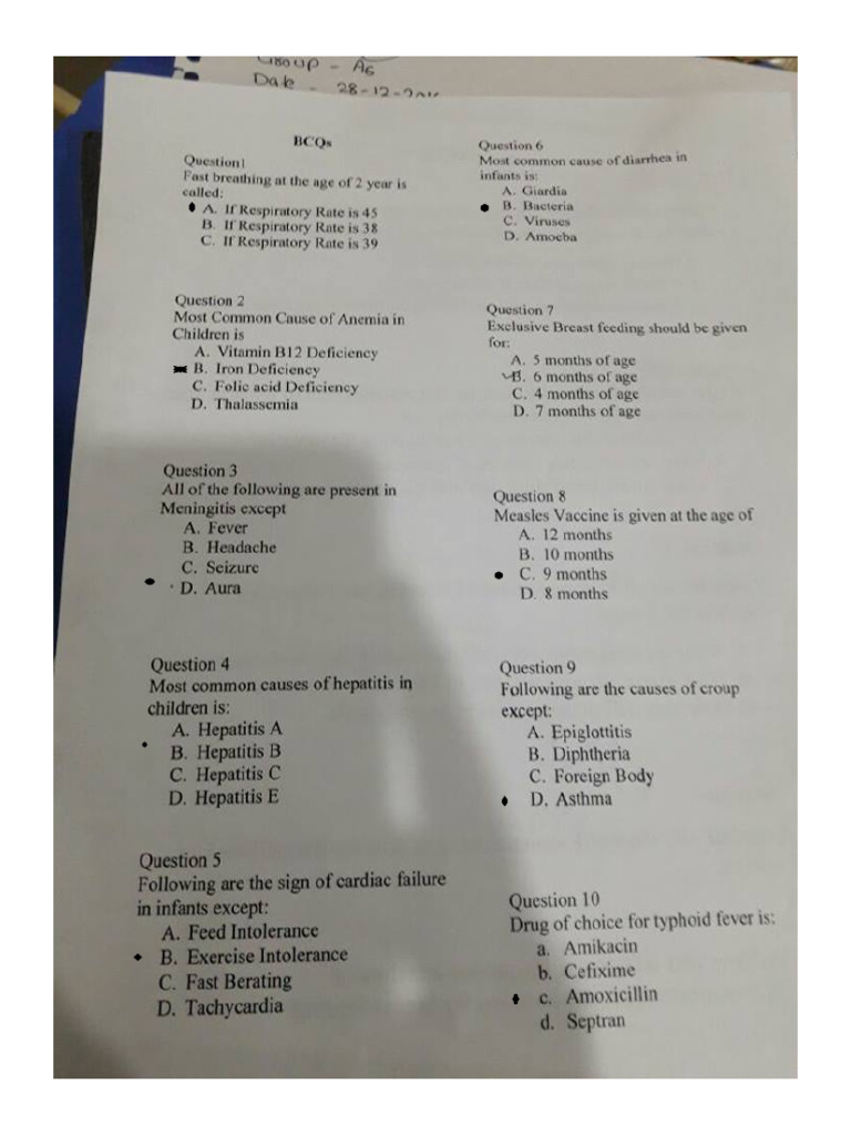 Paeds Ward Test-1 | PDF