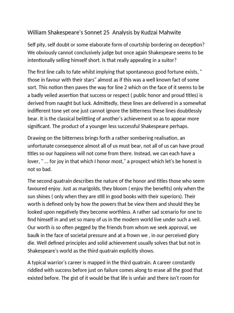 William Shakespeares Sonnet 25 Analysis | PDF
