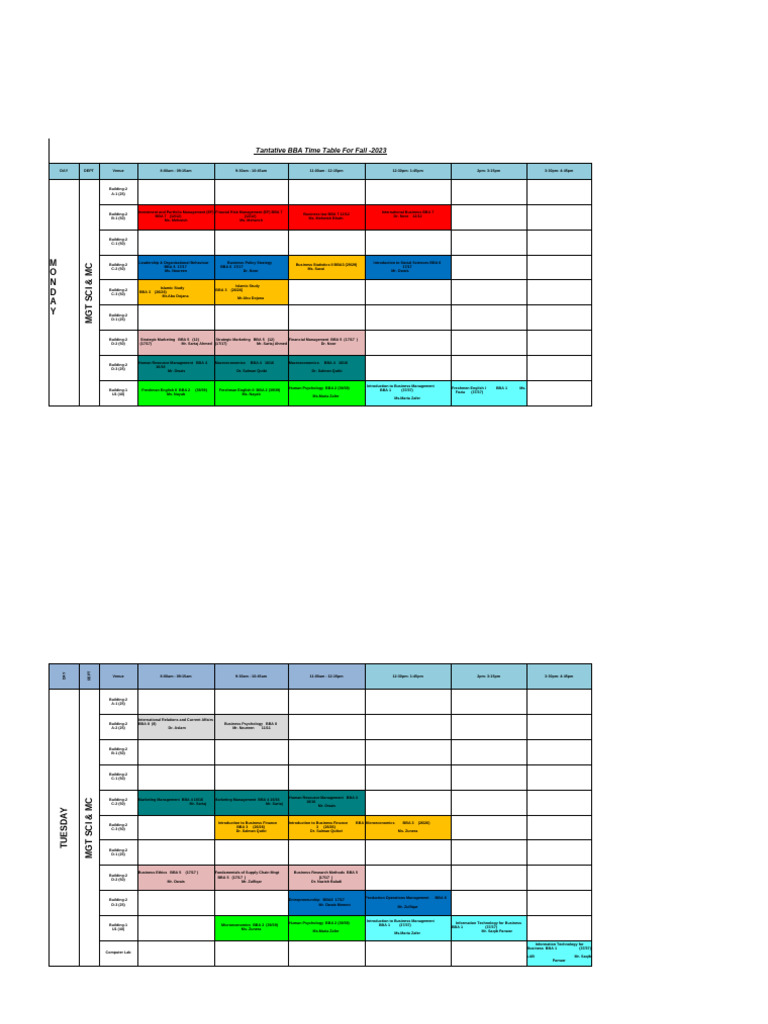 Timetable Table November 2023 | PDF