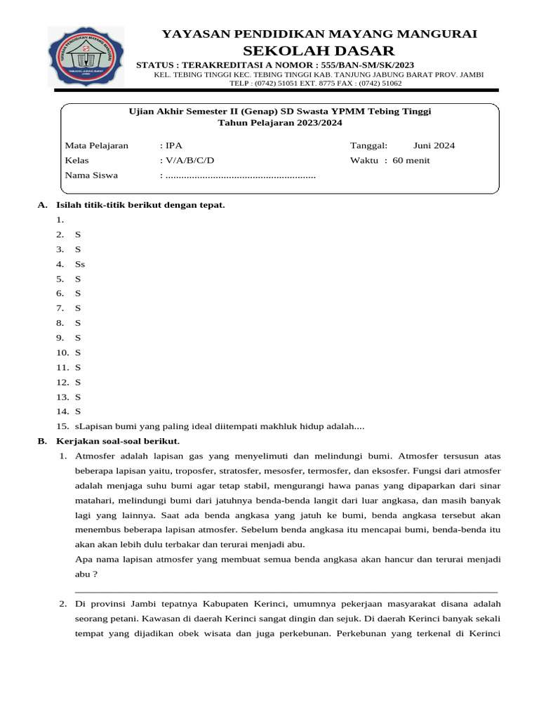 SOAL uas 2 IPA KELAS 5 | PDF