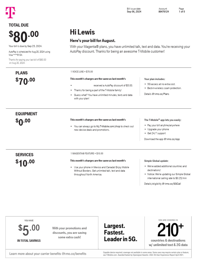 AUG-USA T-Mobile Invoice | PDF