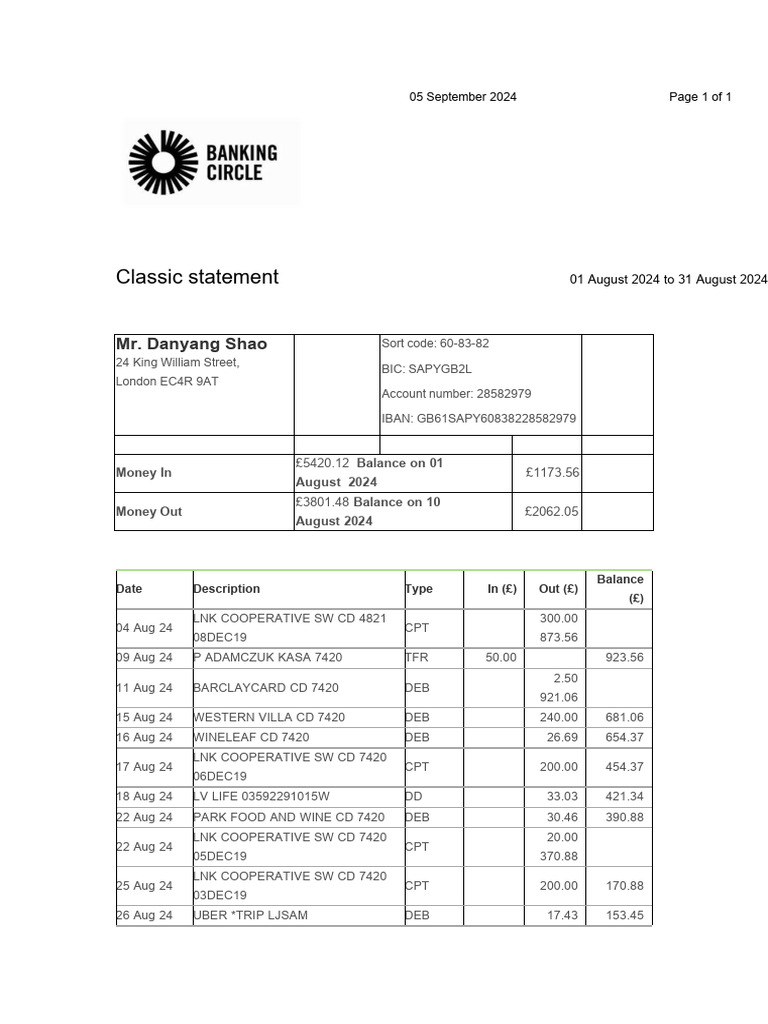 Banking Circle S.A. - Statement | PDF