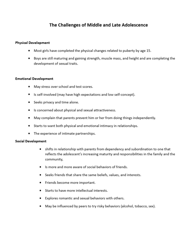 The Challenges of Middle and Late Adolescence | PDF | Adolescence ...